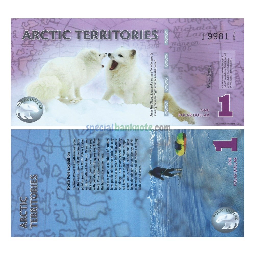 Arctic Territories Polar 1 Dollars Polymer Banknote, 2012, UNC (Fantasy ...